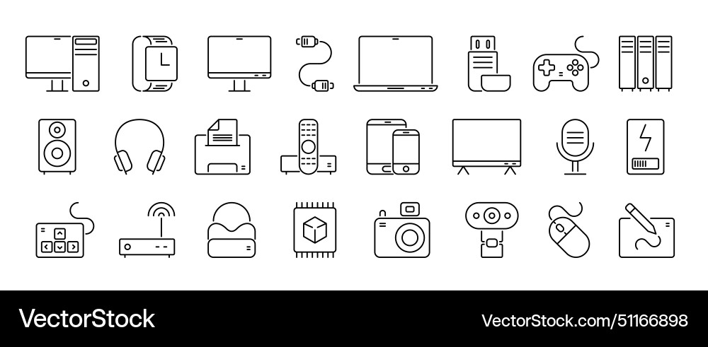 Line icons of computer and electronic devices Vector Image