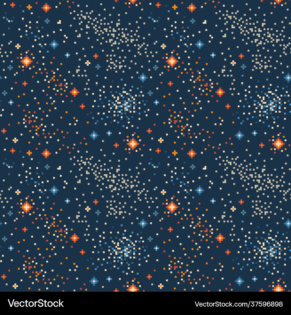 Pixel art galaxy outer space seamless pattern Vector Image
