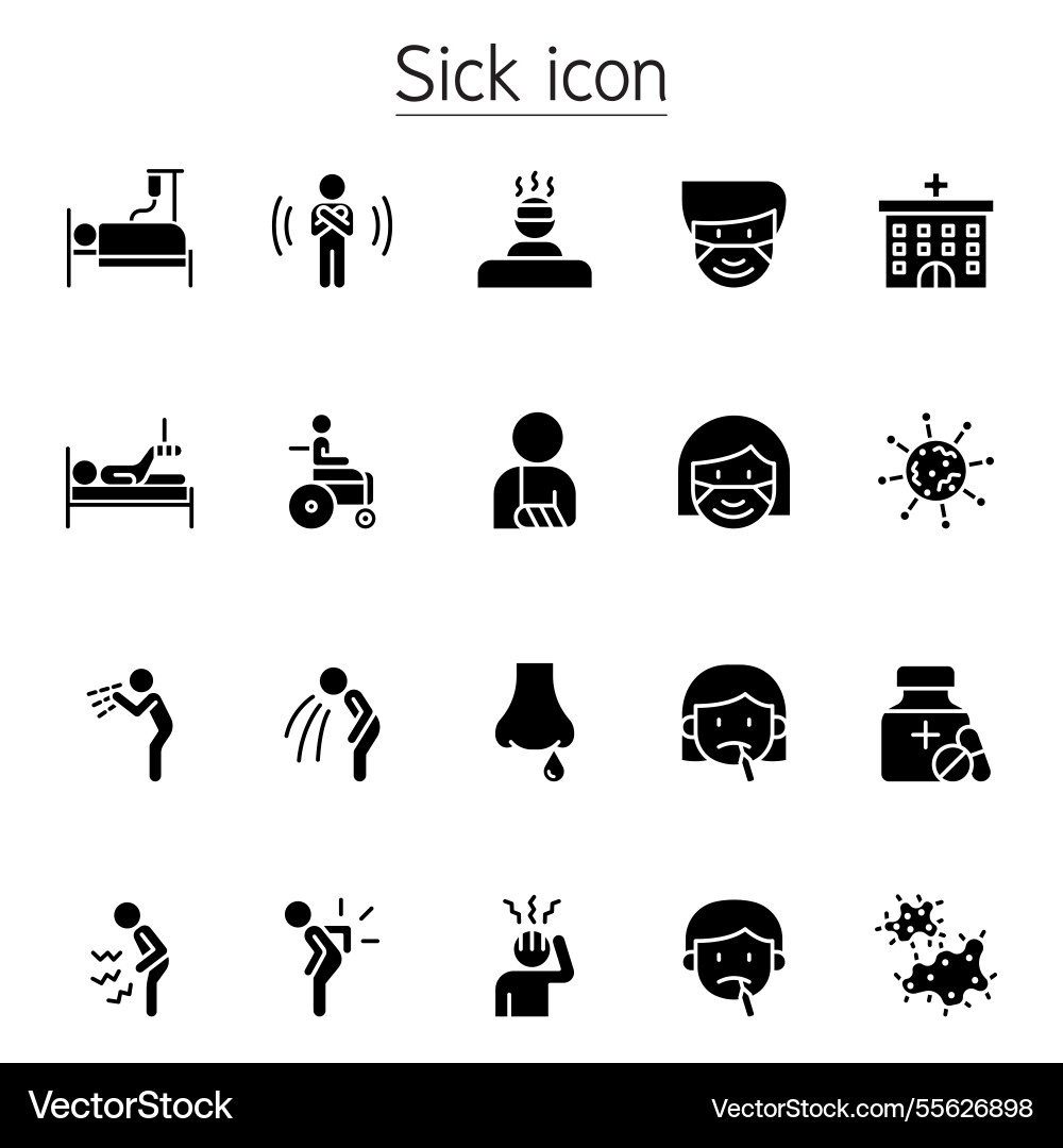 Sick icon set in thin line style glyph Royalty Free Vector