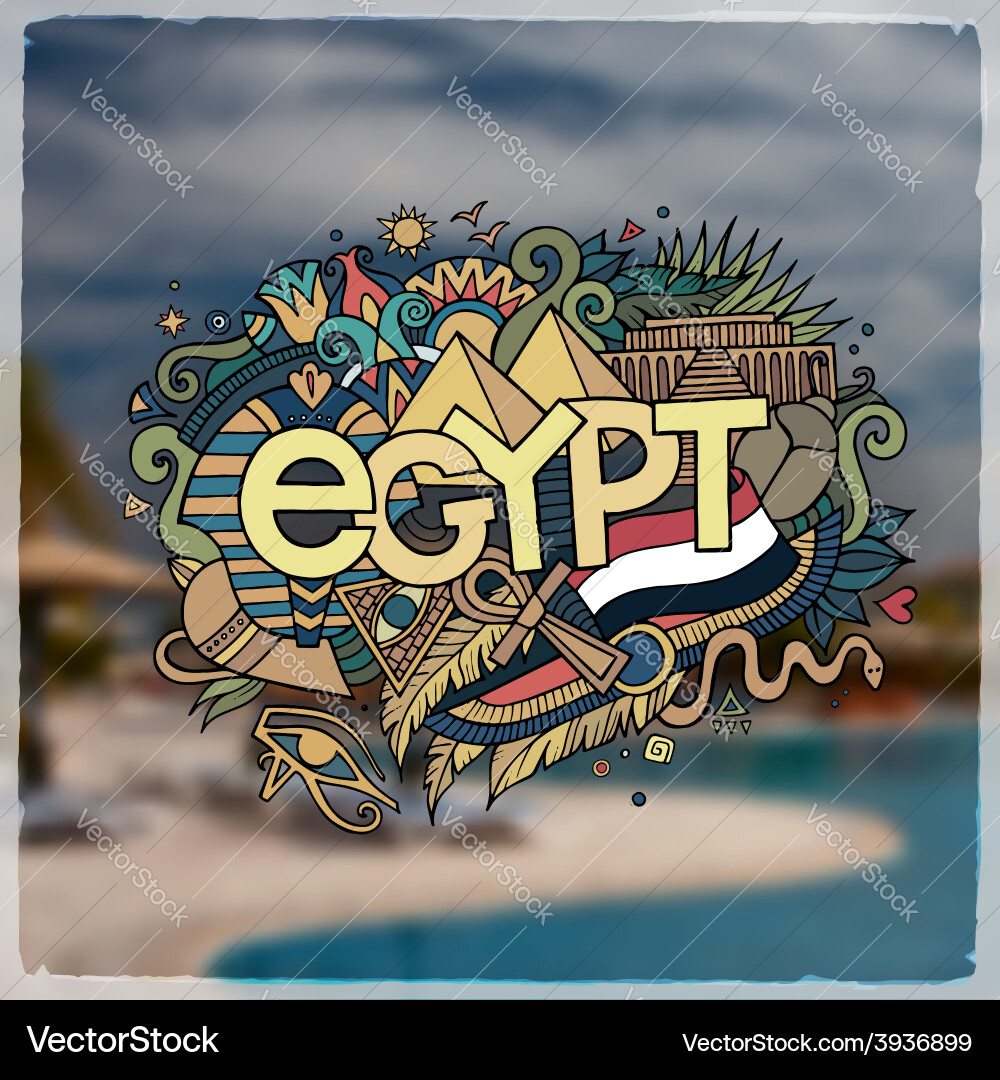 Egypt hand lettering and doodles elements Vector Image