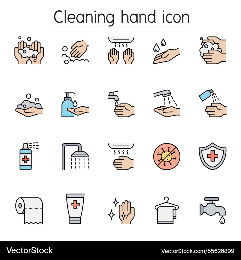 Hand washing icon set set in color line style Vector Image