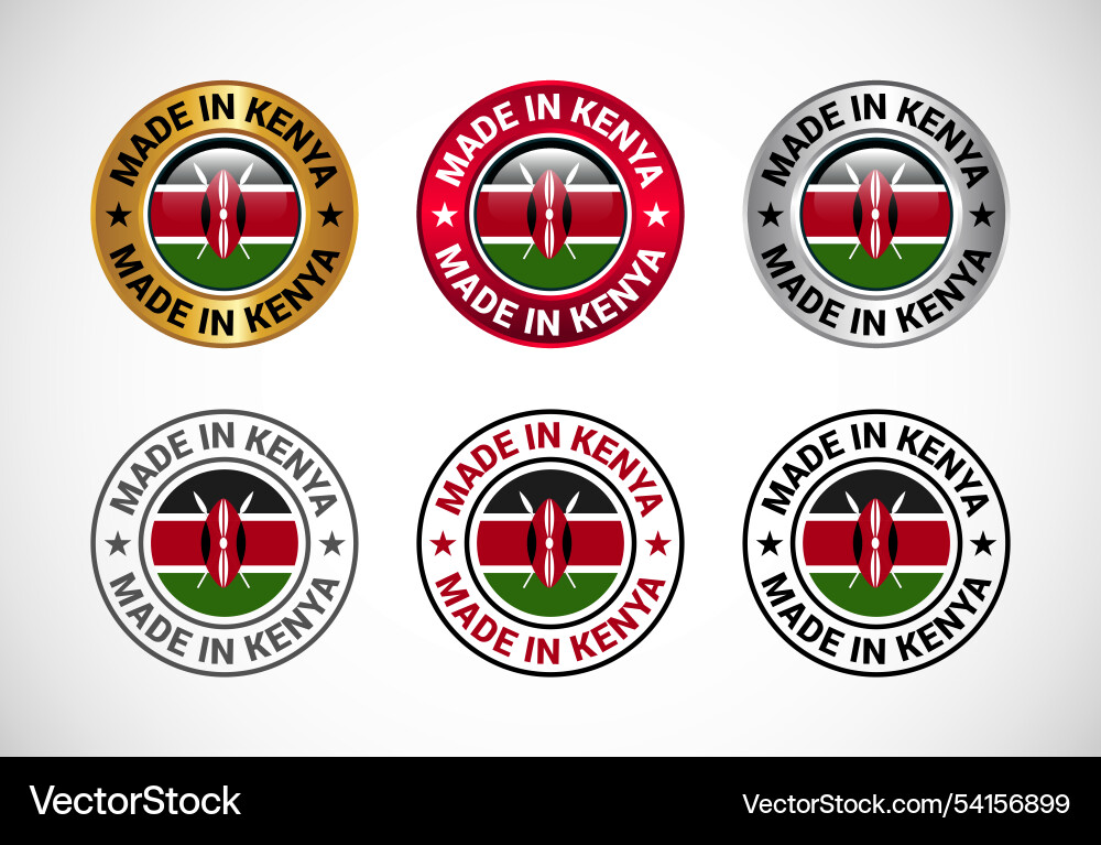 Made in kenya label icon with flag set Royalty Free Vector