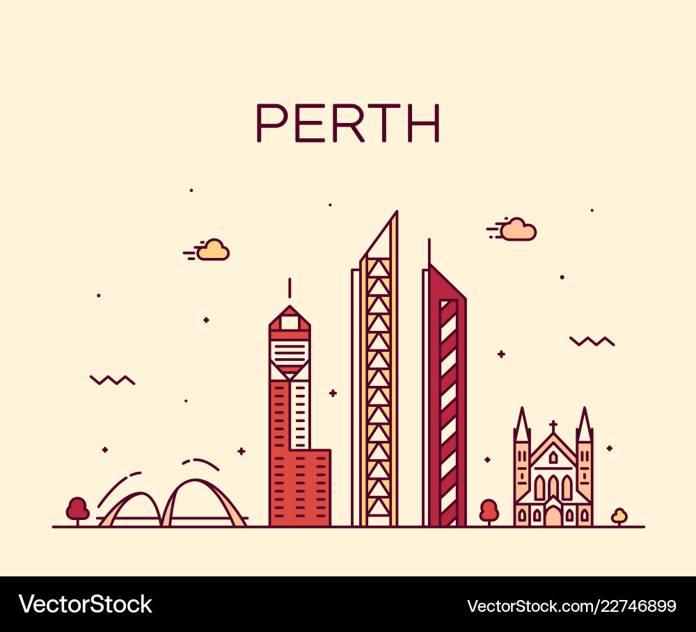 Perth city skyline western australia linear Vector Image