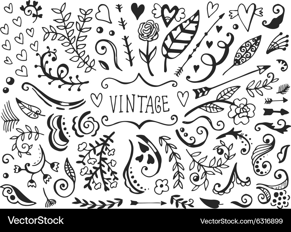 Set of vintage sketch elements Royalty Free Vector Image