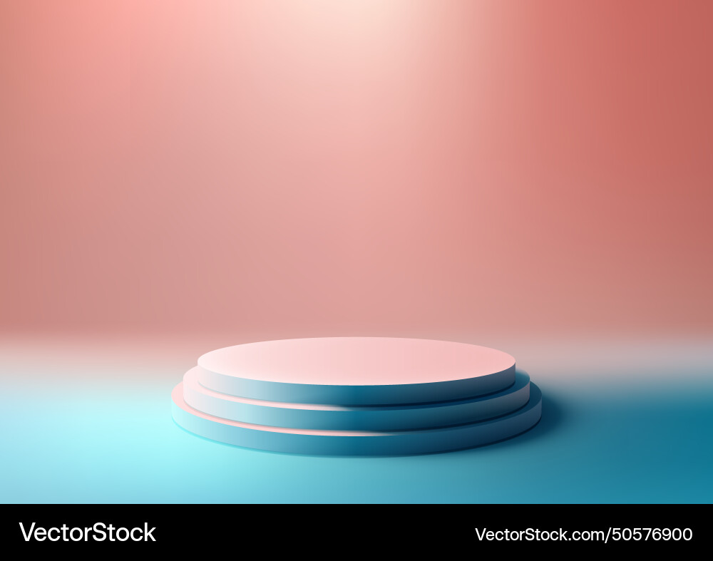 3d round blue and pink podium three steps sits Vector Image