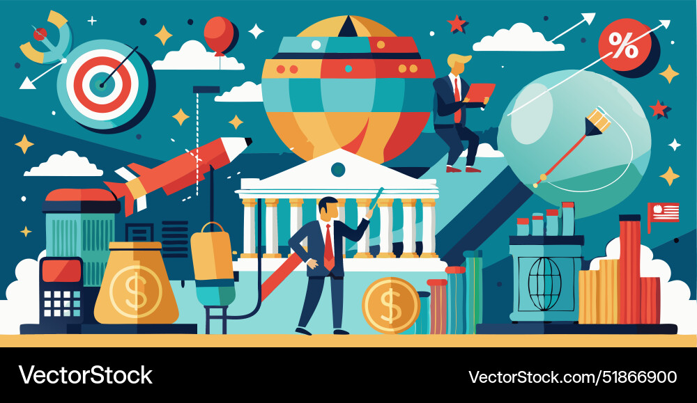 Economic navigation fed inflation strategy Vector Image