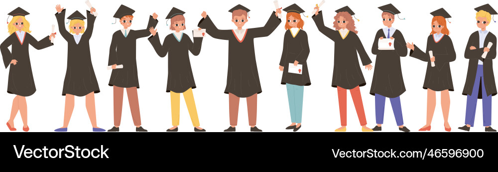 Happy graduate students team student hold diploma Vector Image