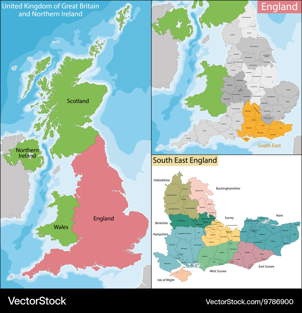 Map of south east england Royalty Free Vector Image