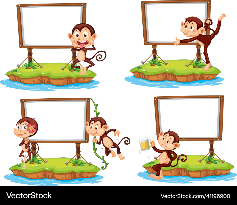 Set of different blank banners with funny monkeys Vector Image