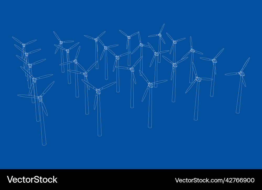 Wind turbines rendering of 3d Royalty Free Vector Image