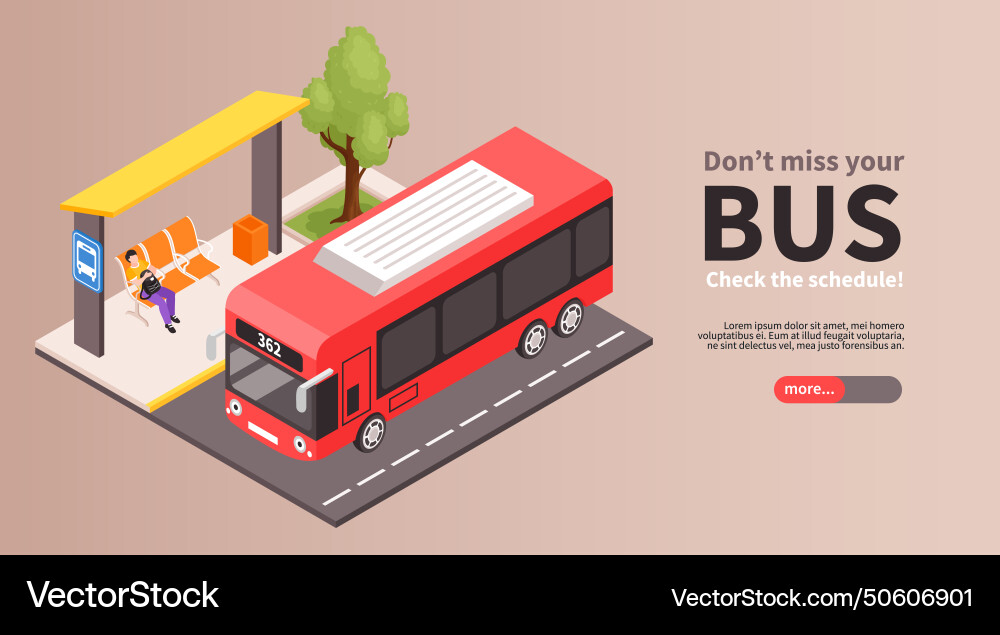Bus stop isometric banner Royalty Free Vector Image