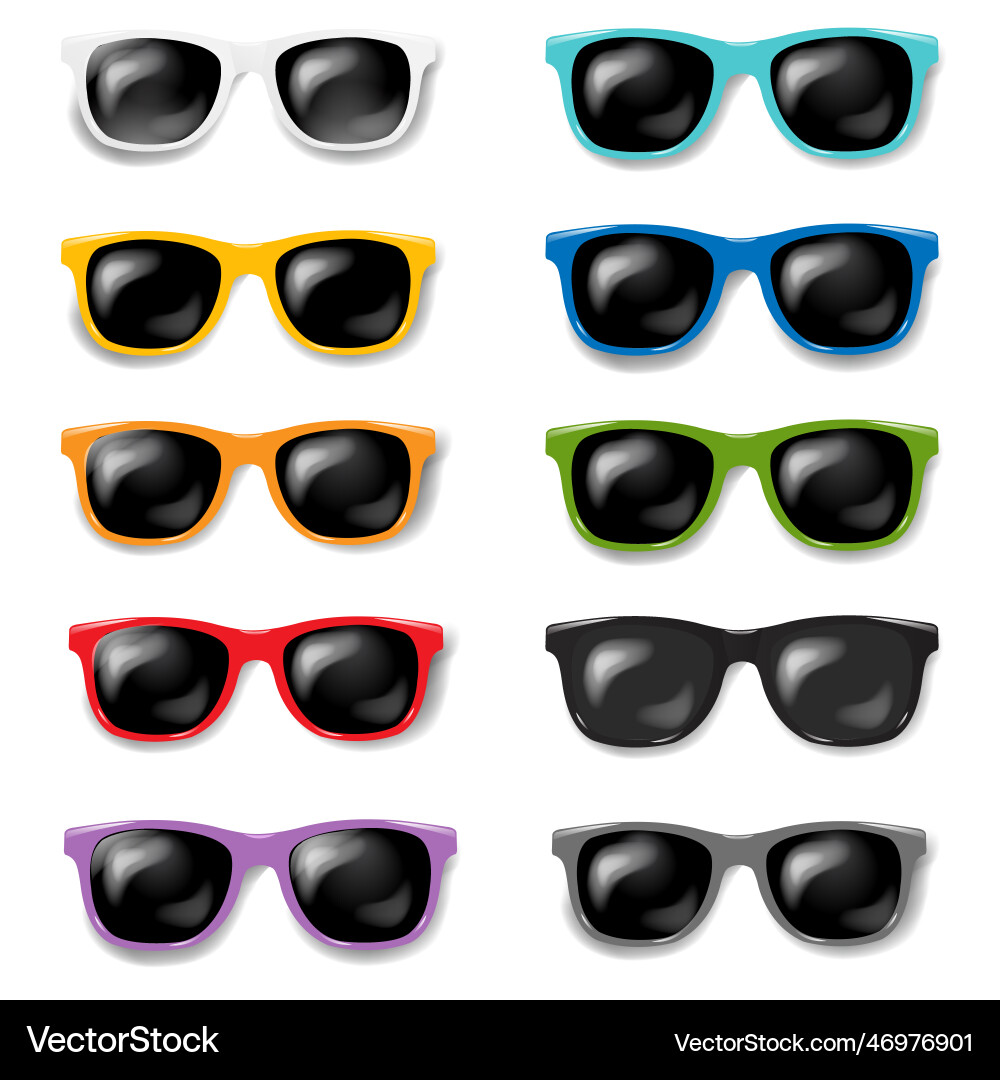 Colorful sunglasses set isolated white background Vector Image