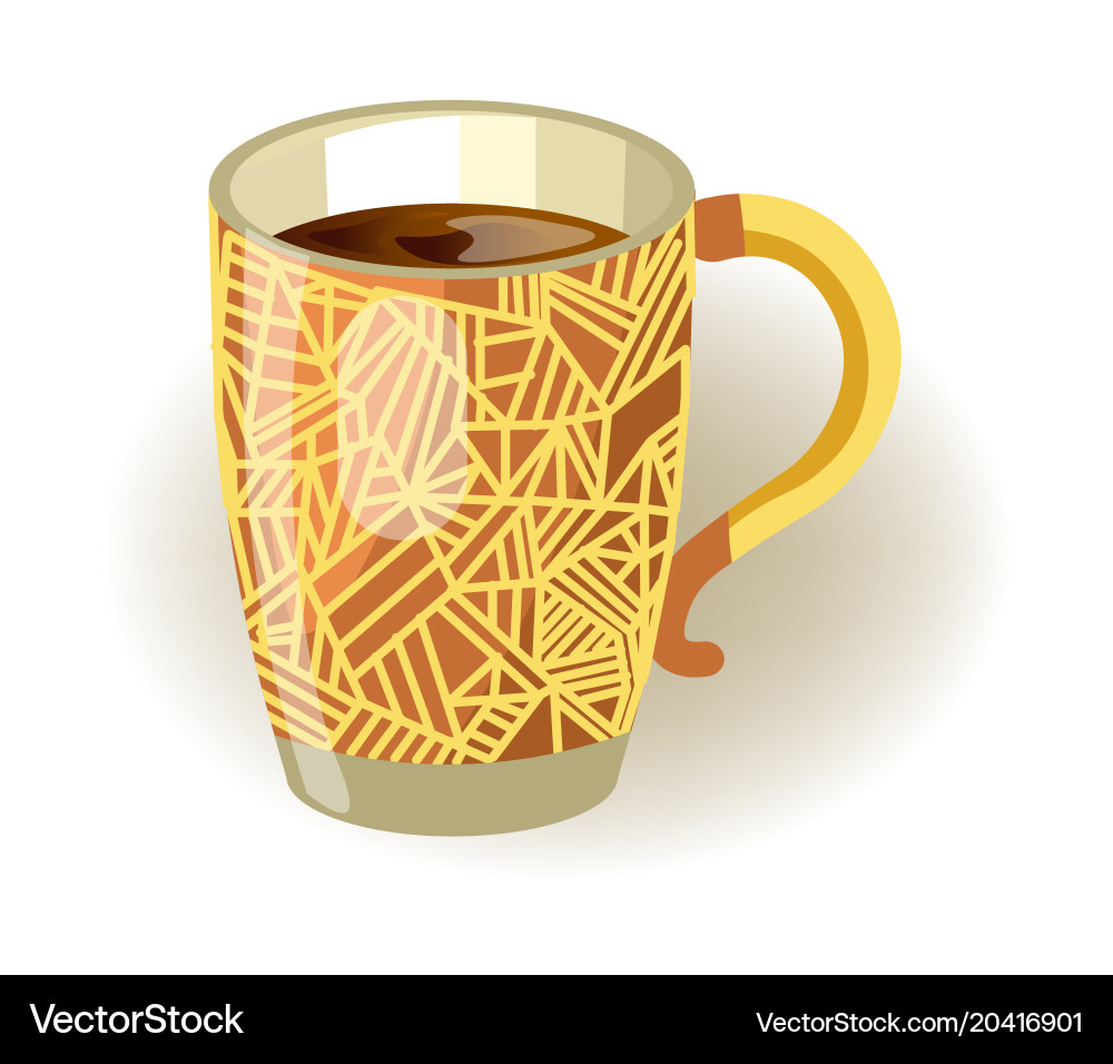 Deep mug with pattern of lines full black tea Vector Image