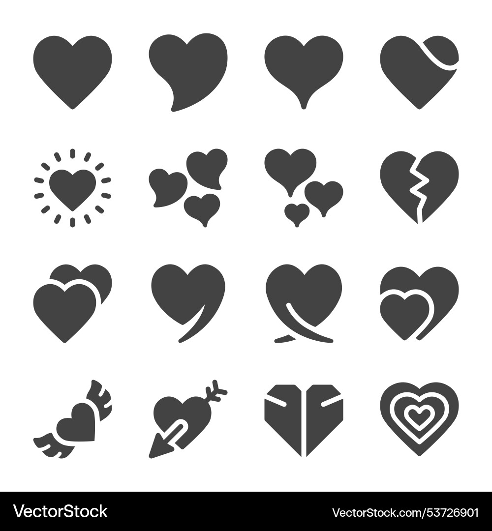 Heart solid icon set Royalty Free Vector Image