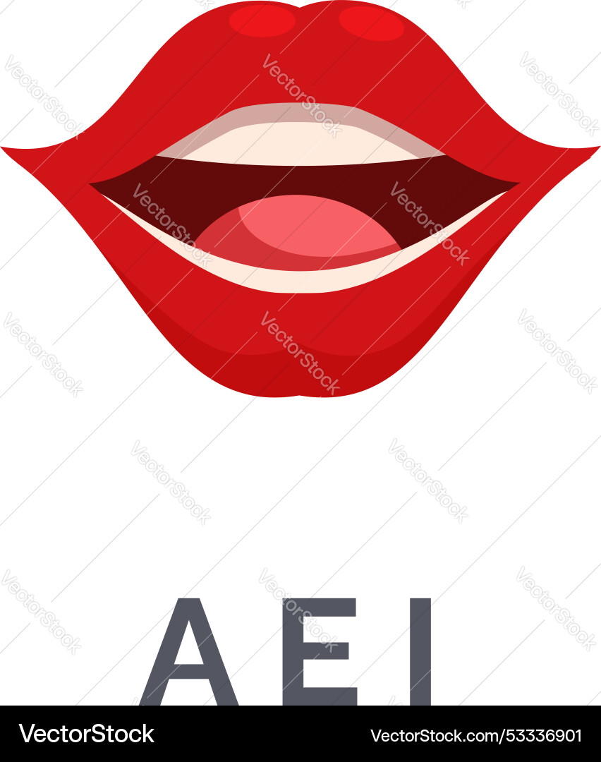 Red lips pronouncing vowel sounds with open mouth Vector Image