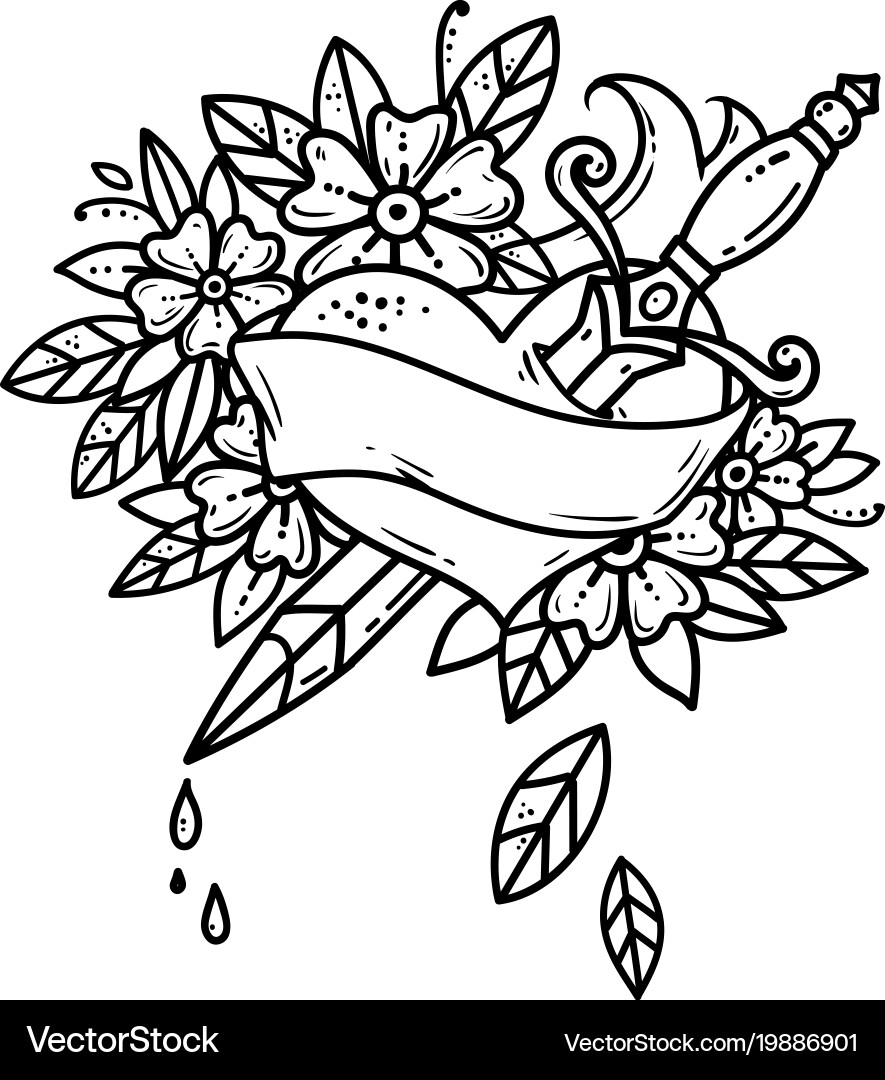Tattoo heart pierced with dagger and blood drips Vector Image