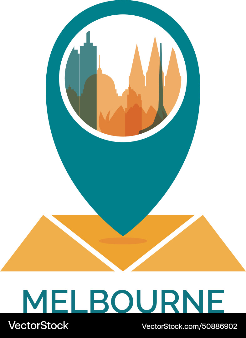 Australia melbourne map city pin point Royalty Free Vector