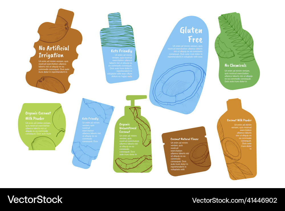 Coconut natural flavor sachet different shape Vector Image