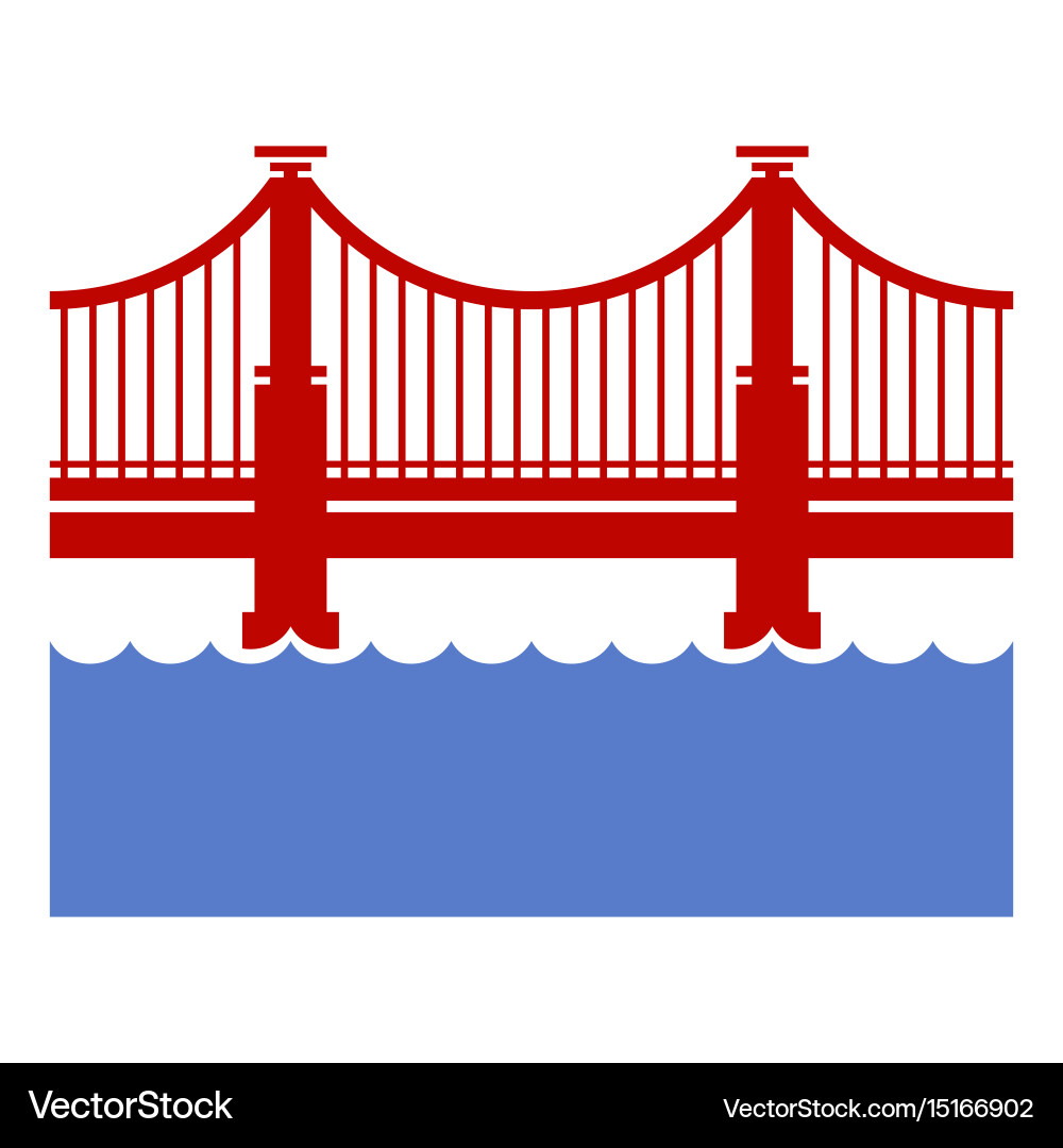 Red bridge icon over river Royalty Free Vector Image