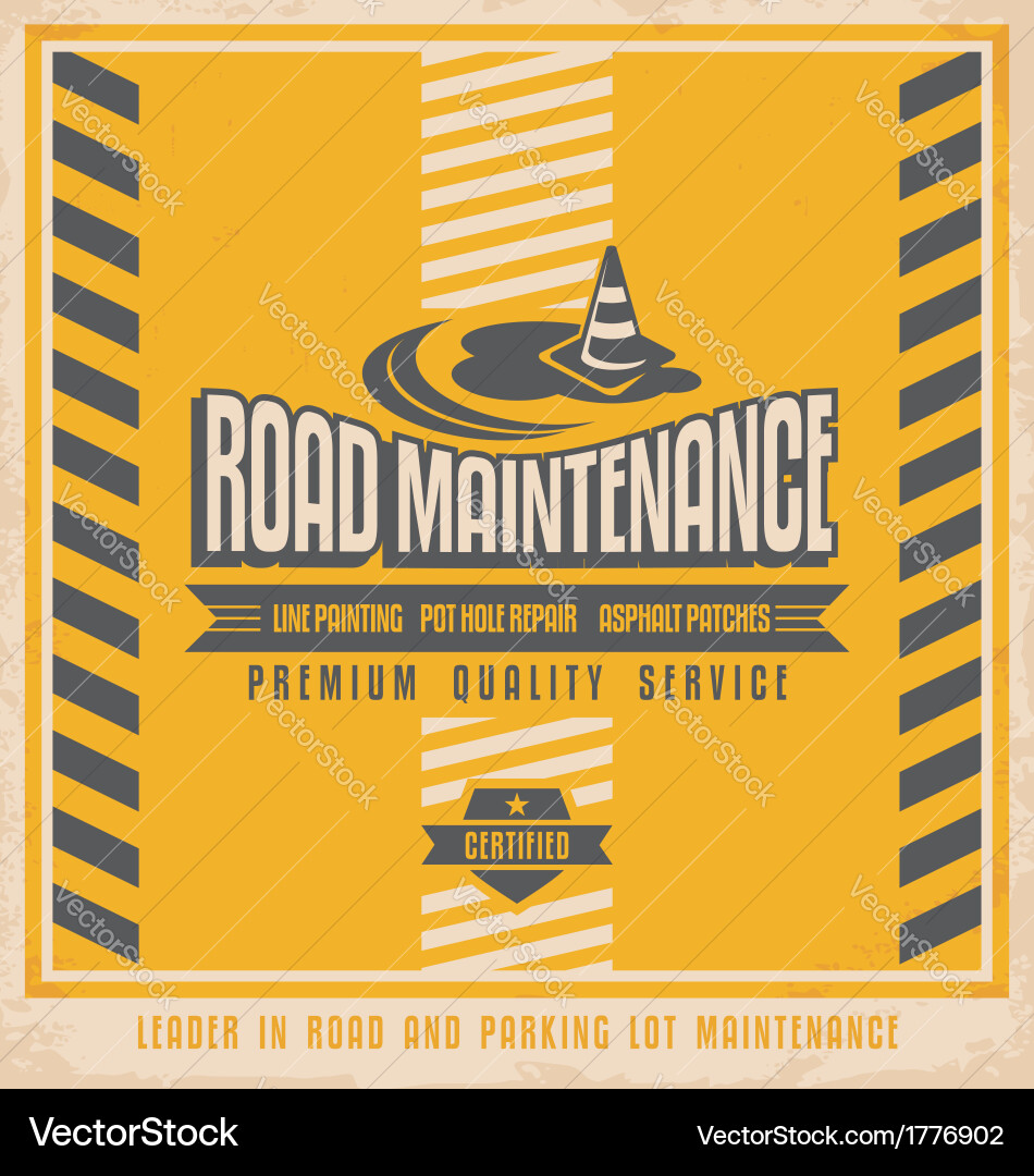 Road construction vintage poster design concept Vector Image