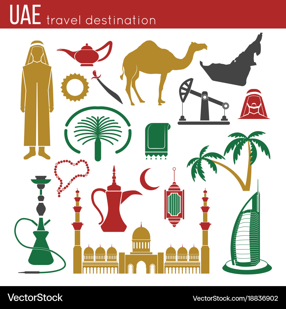 Uae travel concept map flat icons design Vector Image