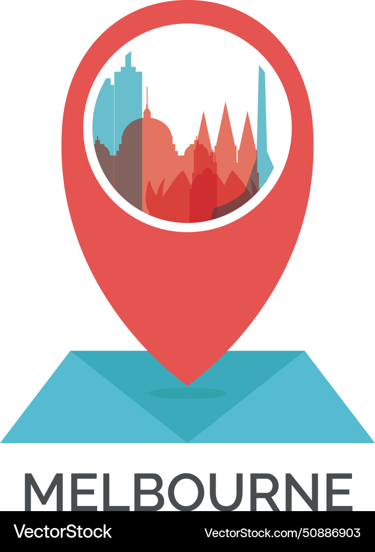 Australia melbourne map city pin point Royalty Free Vector