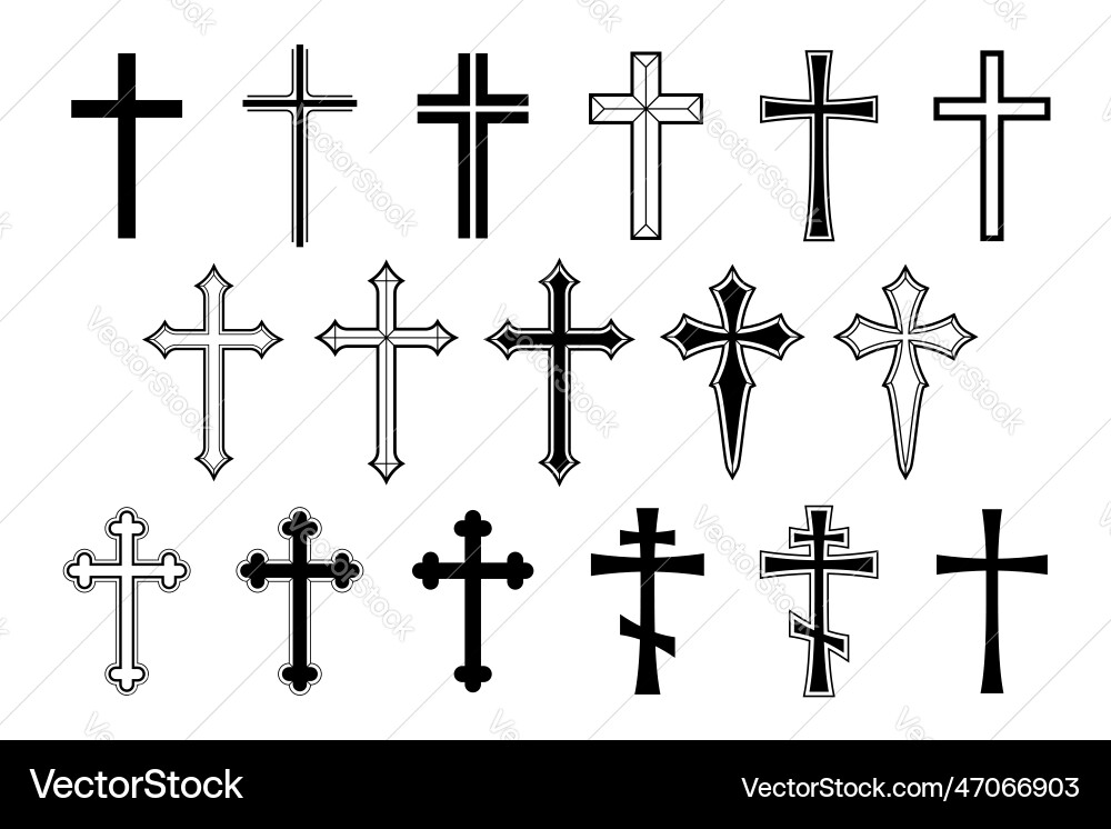 Christian cross icon set Royalty Free Vector Image