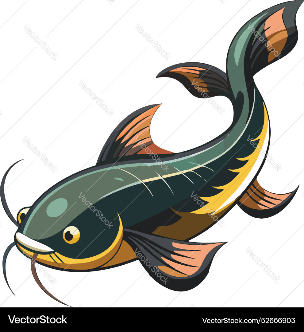 Cute cartoon catfish Royalty Free Vector Image