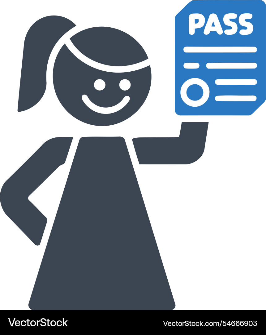 Girl showing pass certificate icon Royalty Free Vector Image