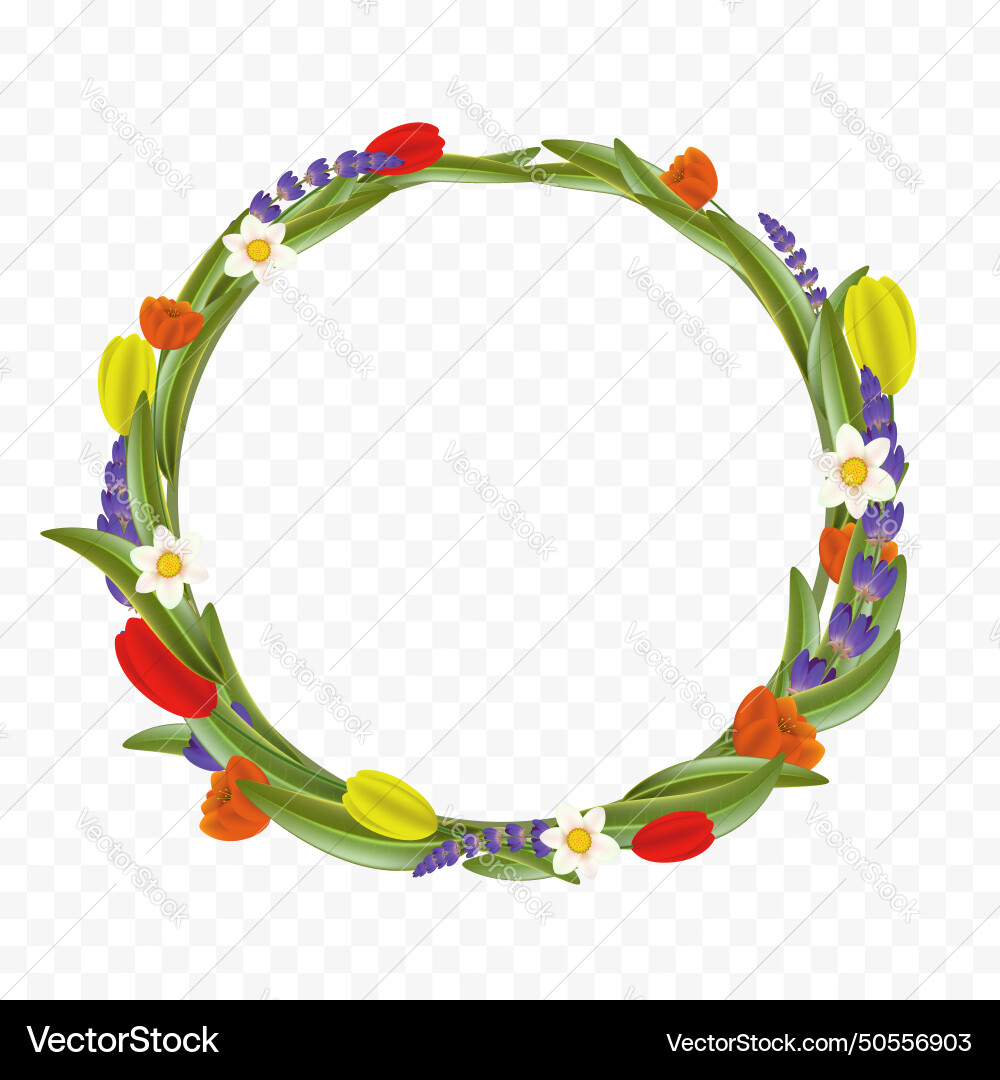 Wreath of spring flowers frame isolated Royalty Free Vector
