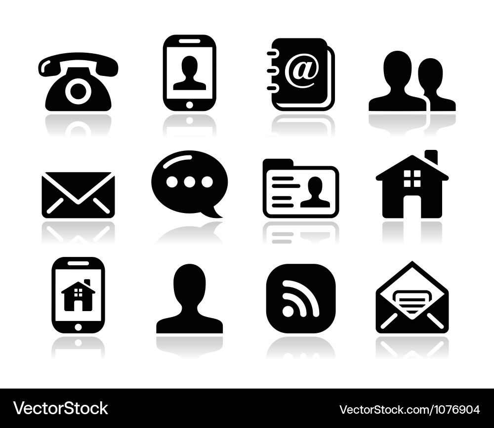 Contact black icons set - mobile user smartphone Vector Image