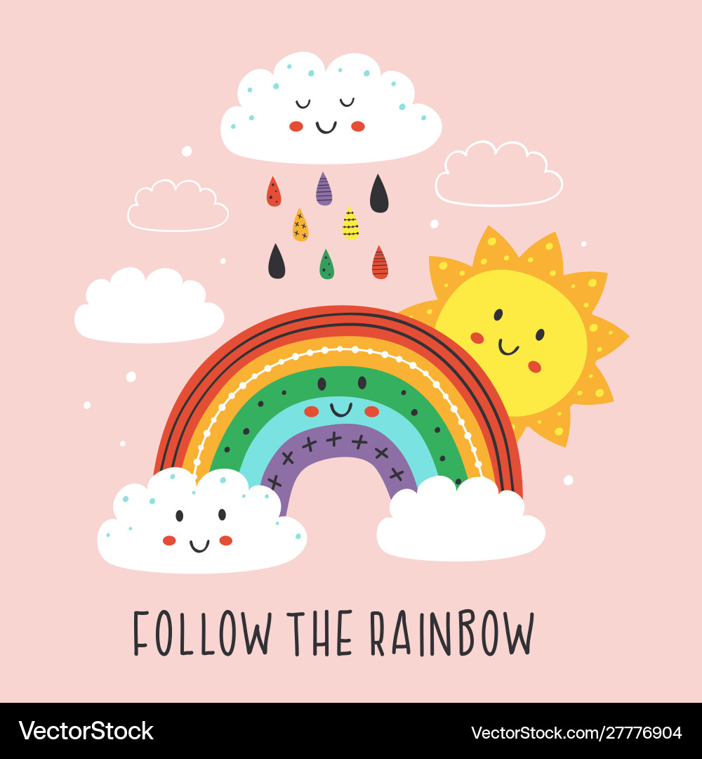 Poster with cute rainbowcloud and sun Royalty Free Vector