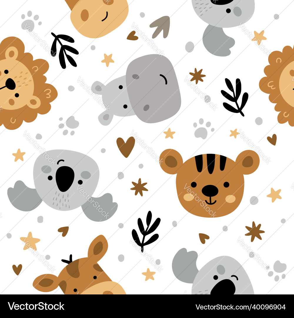 Seamless pattern with cute jungle animals Vector Image