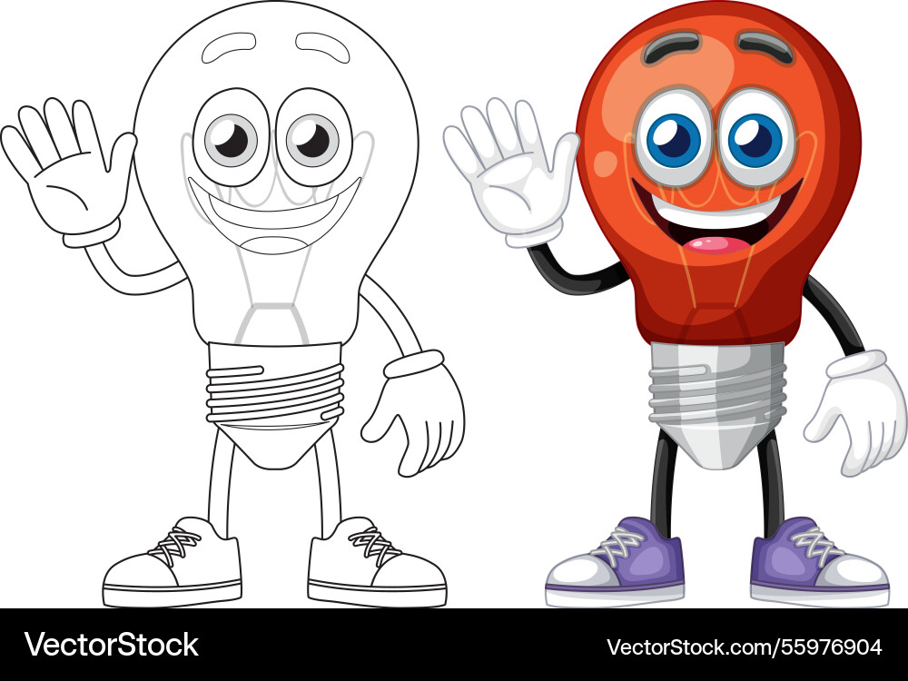 Two animated light bulb characters one colored Vector Image