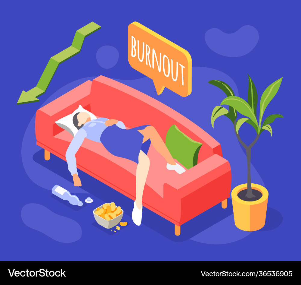 Burnout syndrome isometric background Royalty Free Vector