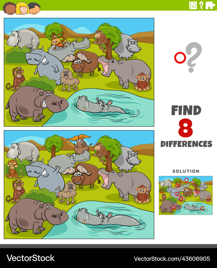 Differences game with cartoon wild animal Vector Image