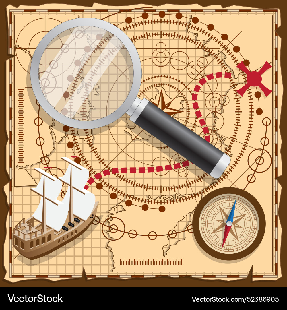 Pirate map with the route to treasures Royalty Free Vector