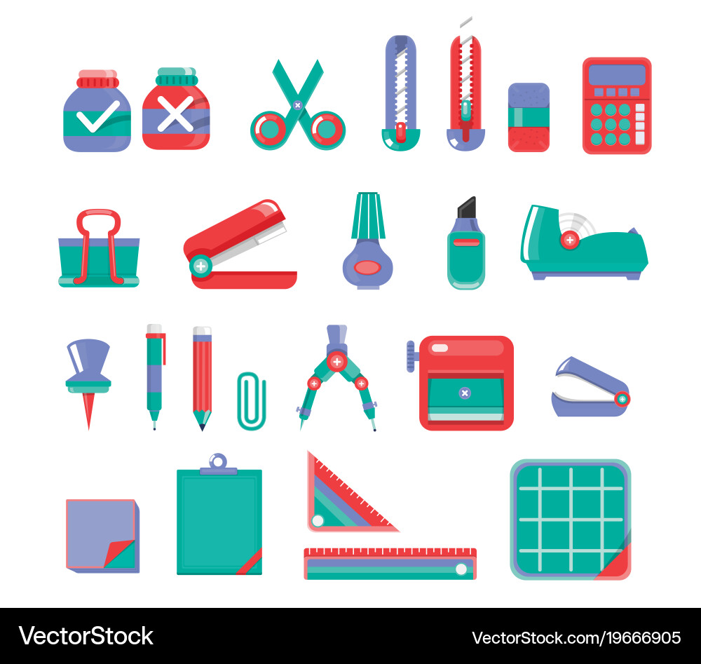 Stationary set 3 color Royalty Free Vector Image