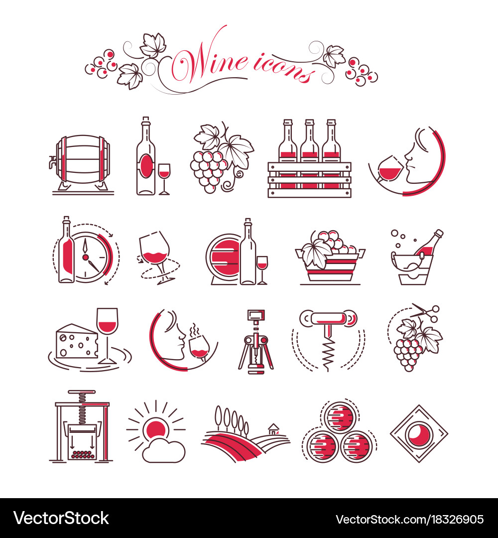 Wine accessory winemaking icons glass Royalty Free Vector
