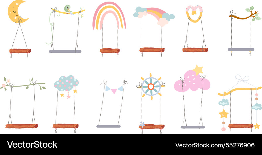 Cartoon swings collection isolated swing Vector Image