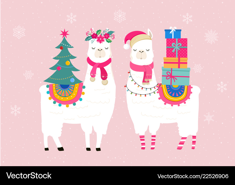 Cute Llama Winter Scene Royalty Free Vector Image