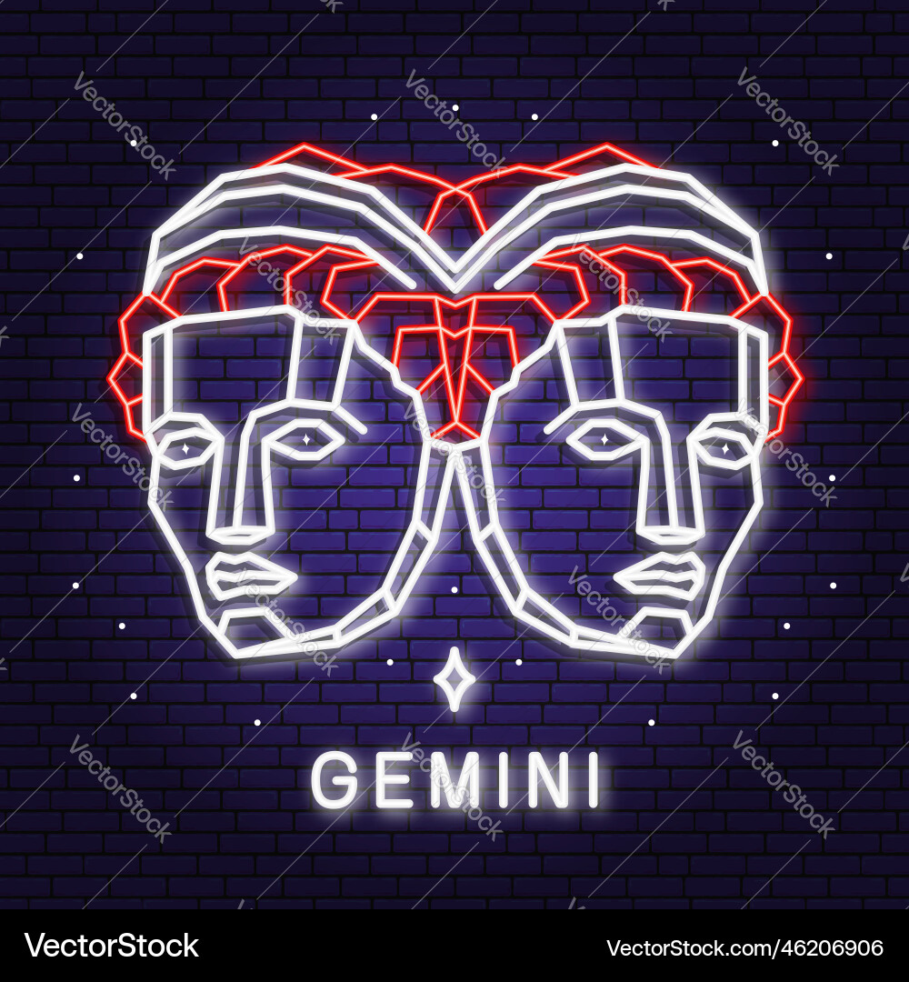 Zodiac astrology horoscope neon sign gemini linear