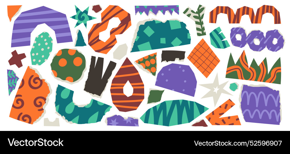 Colorful torn craft paper cut pieces of different Vector Image