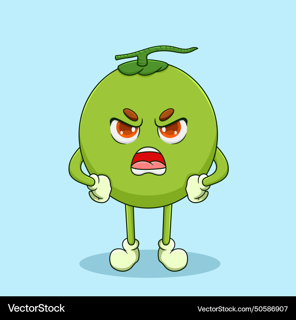 Cute coconut with angry expression Royalty Free Vector Image