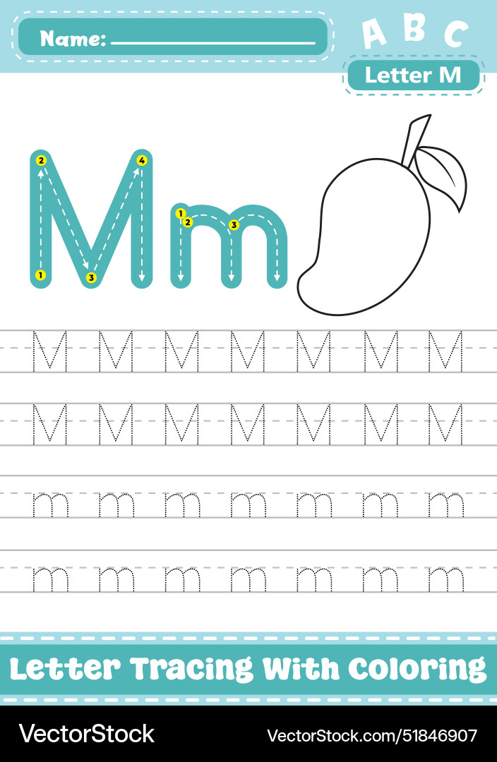 Letter M Tracing Arbeitsblatt - Oberkörper & Unterkörper