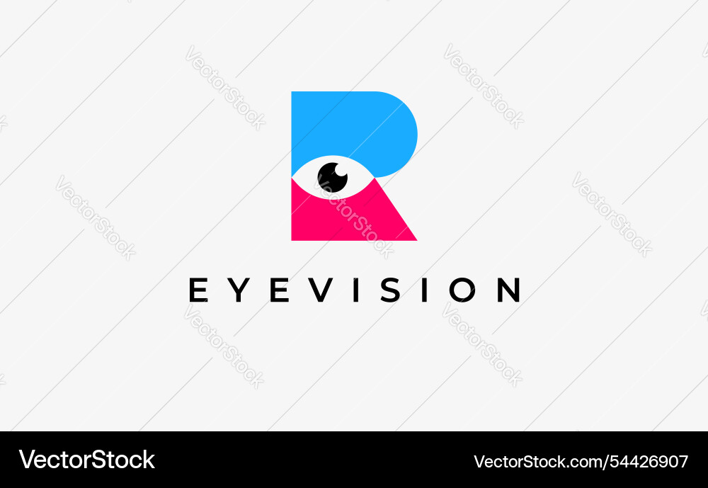 Logo letter r and eye vision digital visual with Vector Image