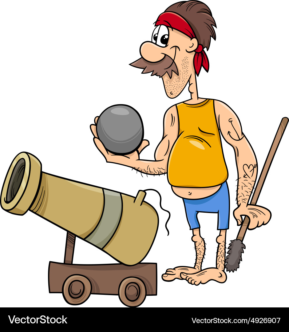 Pirate with cannon cartoon Royalty Free Vector Image