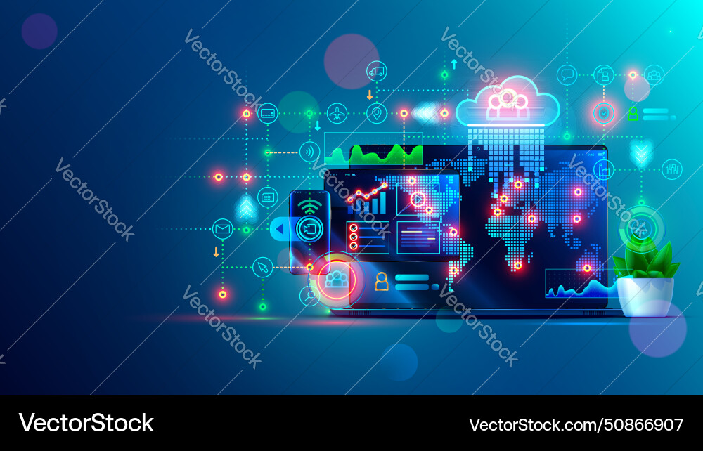Remote collaboration in home office on laptop Vector Image