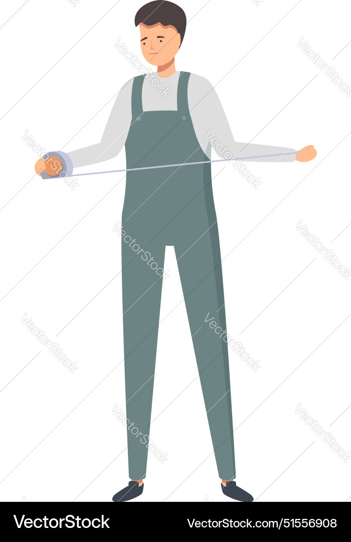 Construction worker holding tape measure measuring