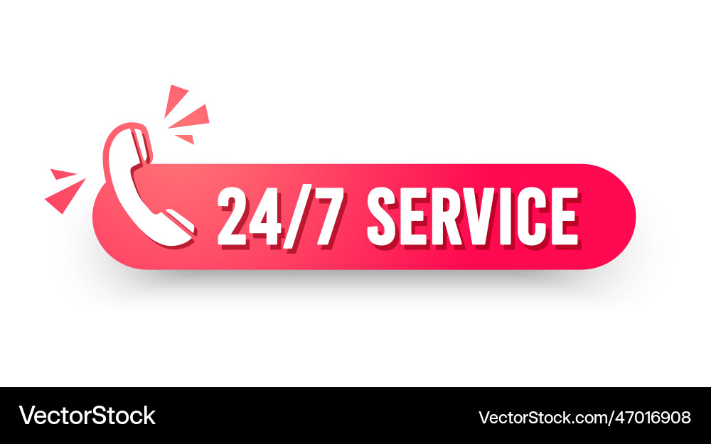 Rounded 24 7 service label with phone icon Vector Image